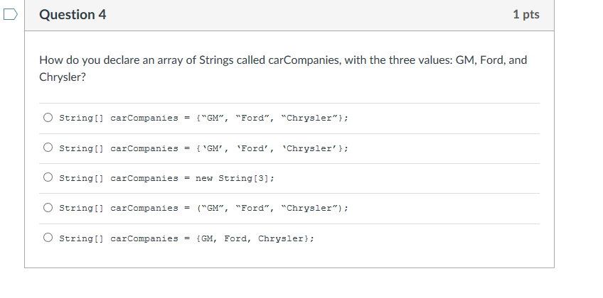 Solved Question 1 1 pts Will the following code compile | Chegg.com