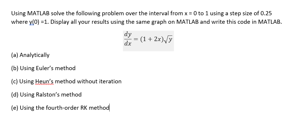 Using MATLAB solve the following problem over the | Chegg.com