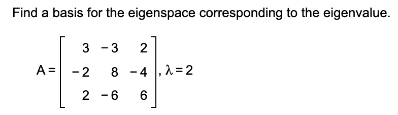 Solved Find a basis for the eigenspace corresponding to the | Chegg.com