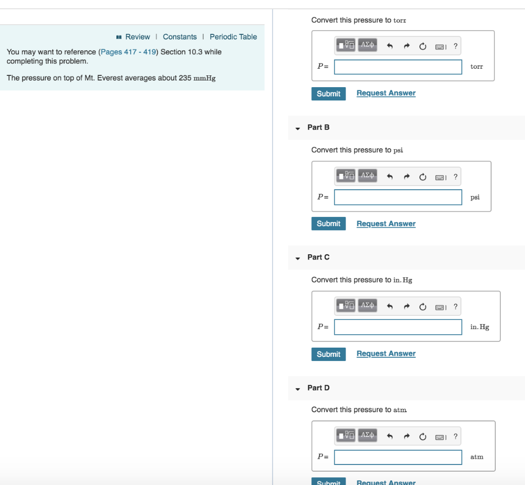 Solved Convert this pressure to torr ReviewI Constants | | Chegg.com