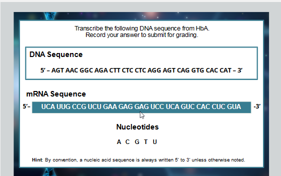 Solved Transcribe the following DNA sequence from HbA. By | Chegg.com