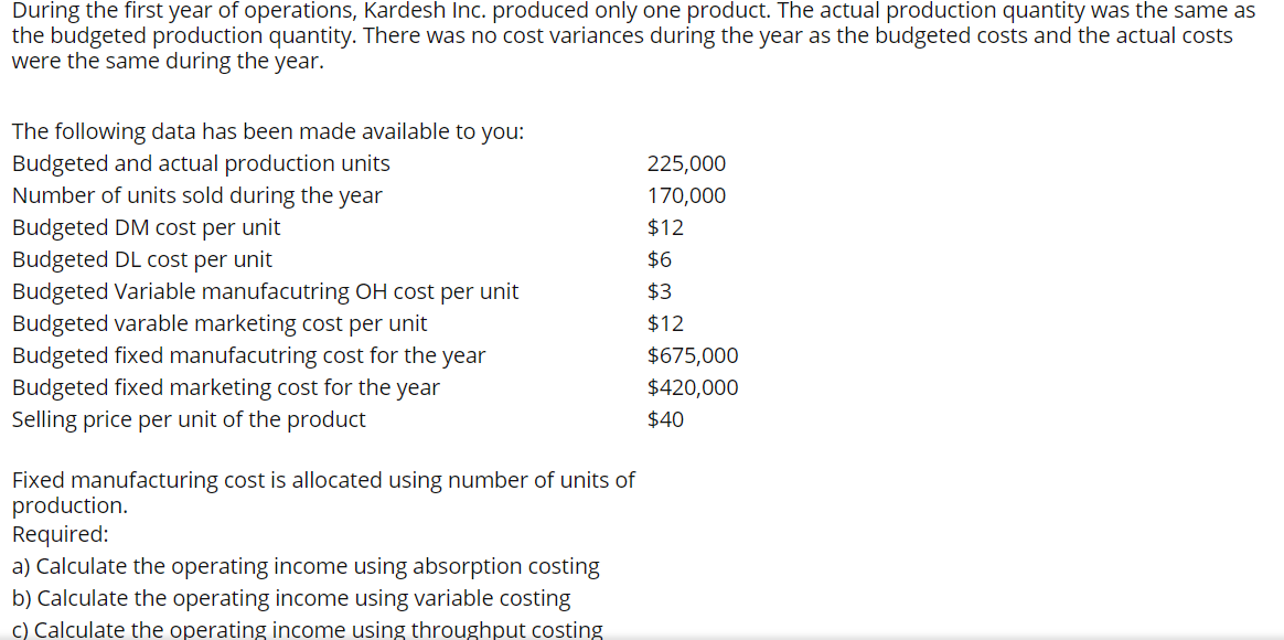 Solved During the first year of operations, Kardesh Inc. | Chegg.com