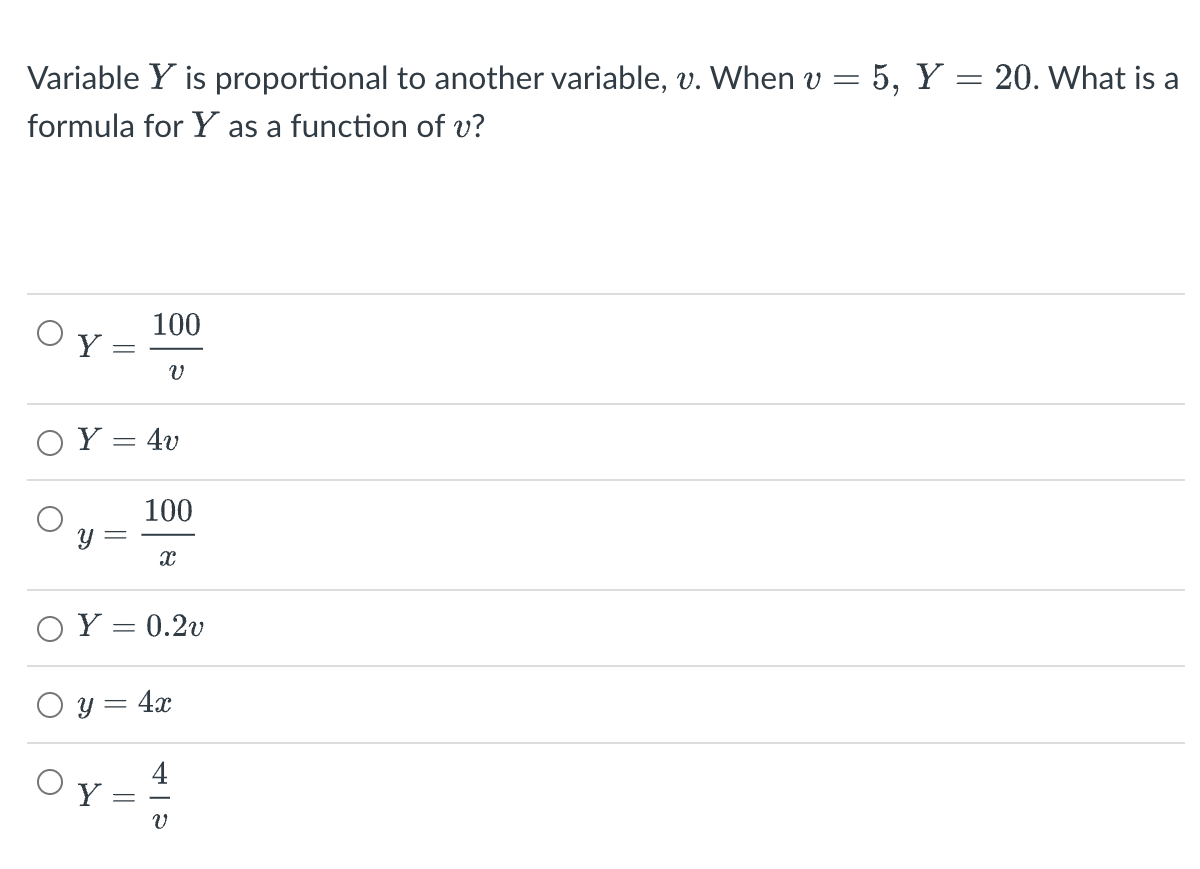 Solved Variable Y is proportional to another variable, v. | Chegg.com