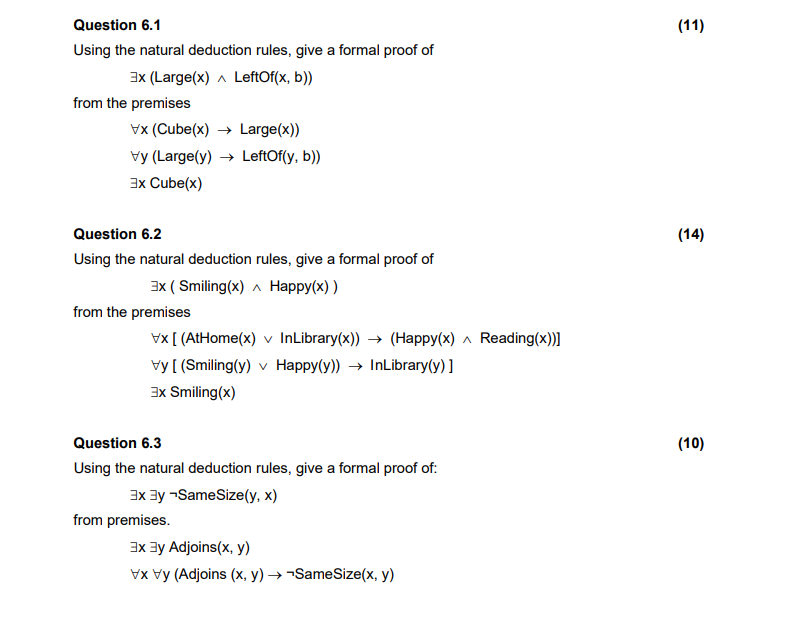 Solved Question 6.1 Using the natural deduction rules, give | Chegg.com