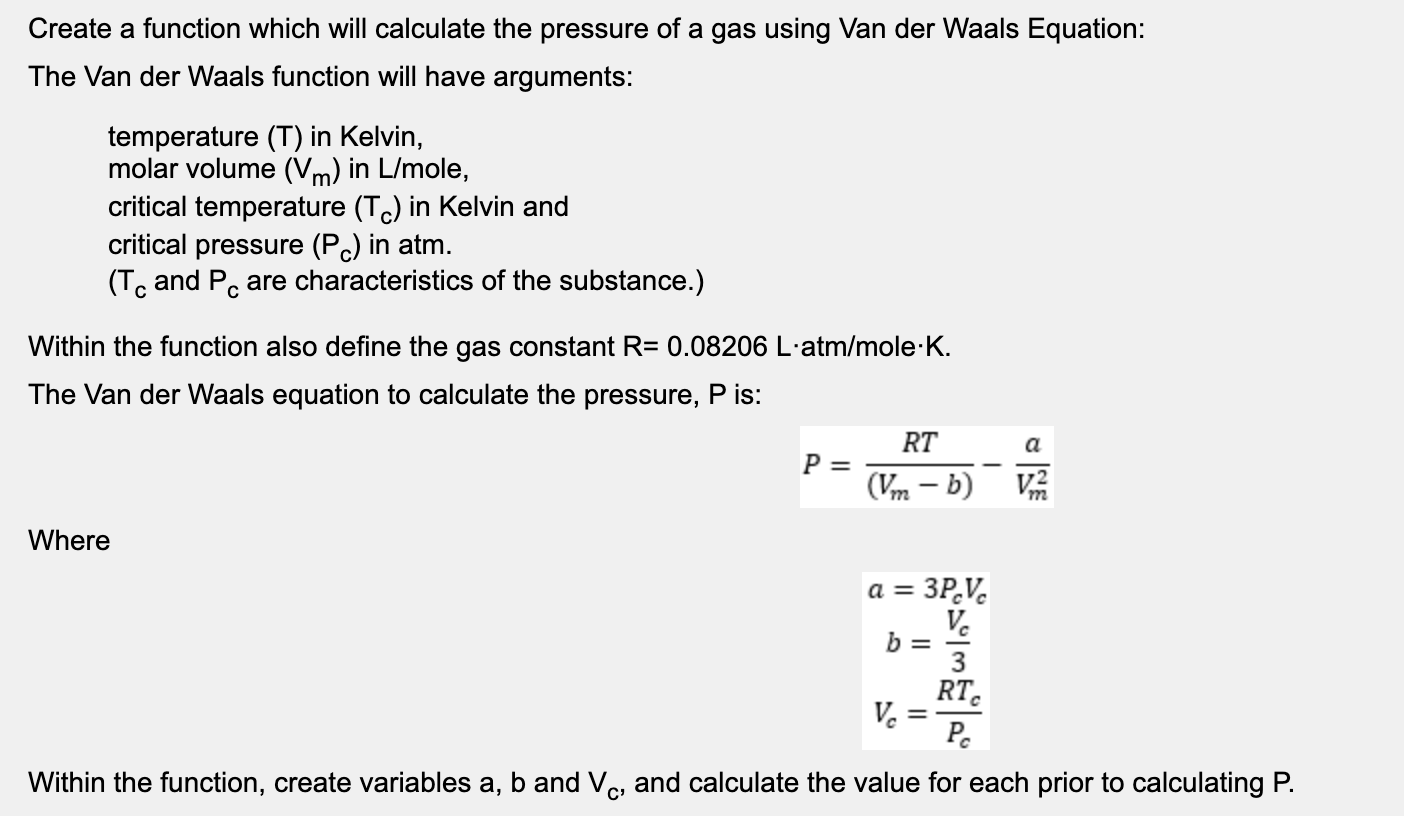 Solved MATLAB help! Van der Walls must be in a user | Chegg.com