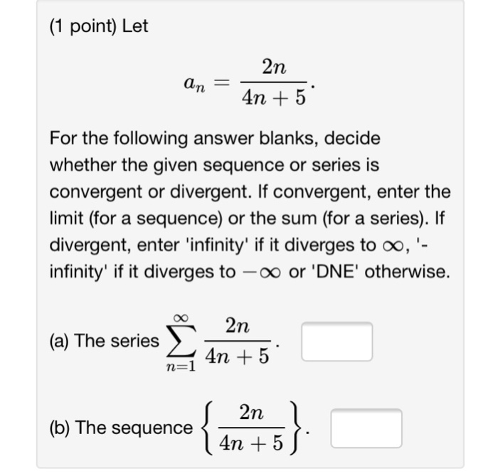 Solved (1 point) Let 2n 4 5 For the following answer blanks, | Chegg.com