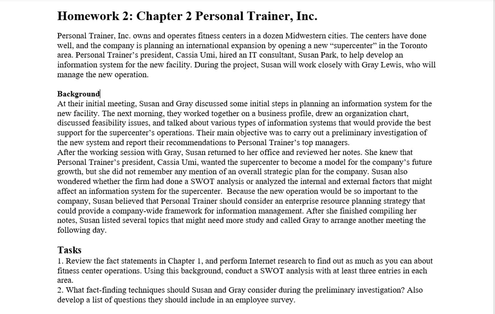 Solved Homework 2: Chapter 2 ﻿Personal Trainer, Inc.Personal | Chegg.com