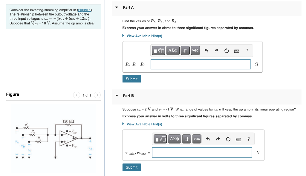 Solved Consider the inverting-summing amplifier in (Figure | Chegg.com