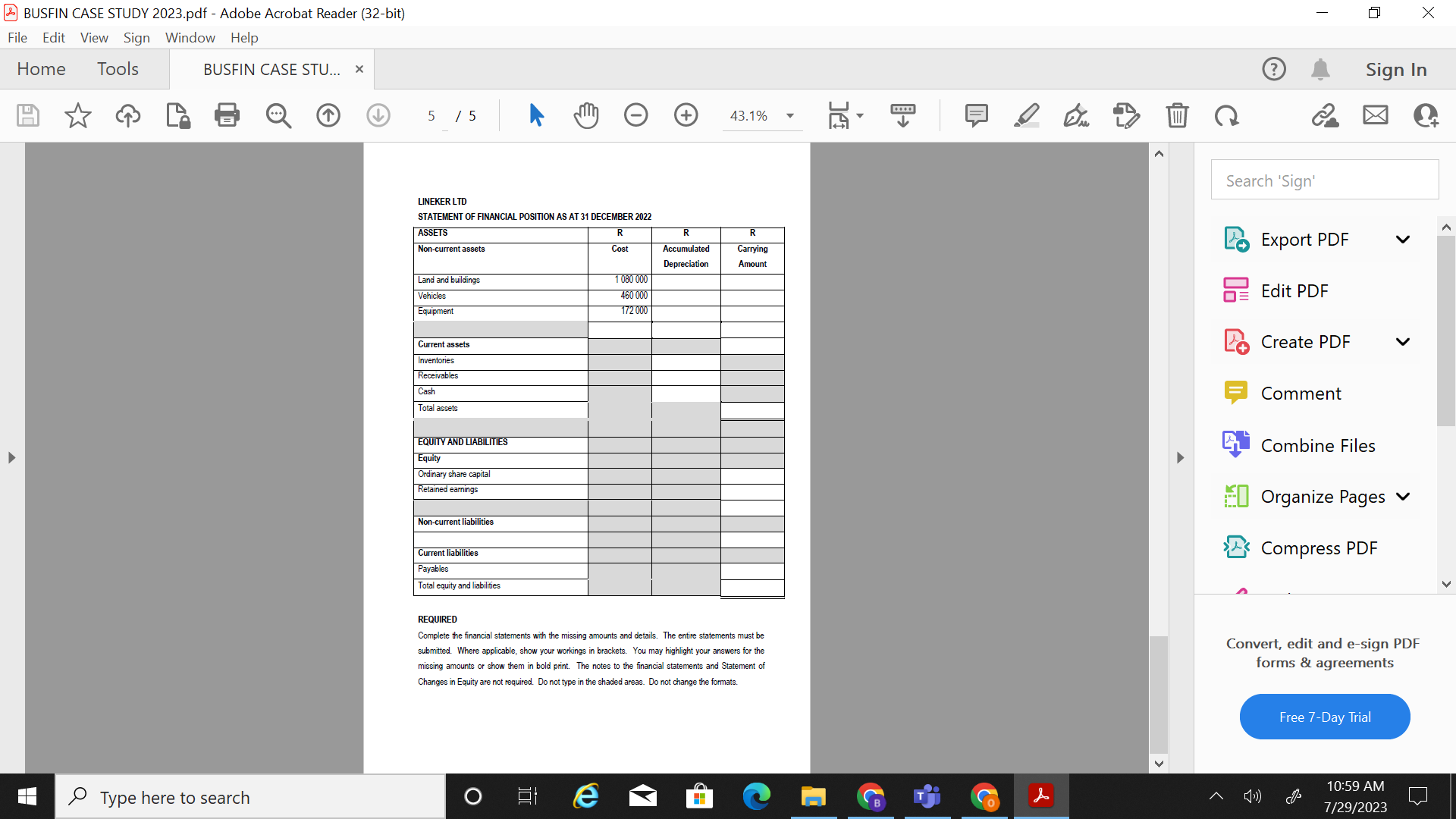 Solved D BUSFIN CASE STUDY 2023.pdf - Adobe Acrobat Reader | Chegg.com