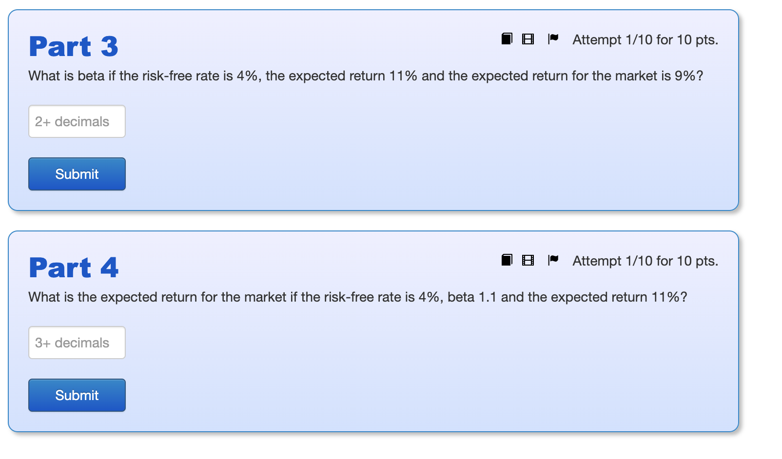 Solved Intro Use the expected return-beta equation from the | Chegg.com