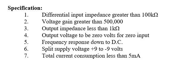Solved Specification: 1. Differential input impedance | Chegg.com