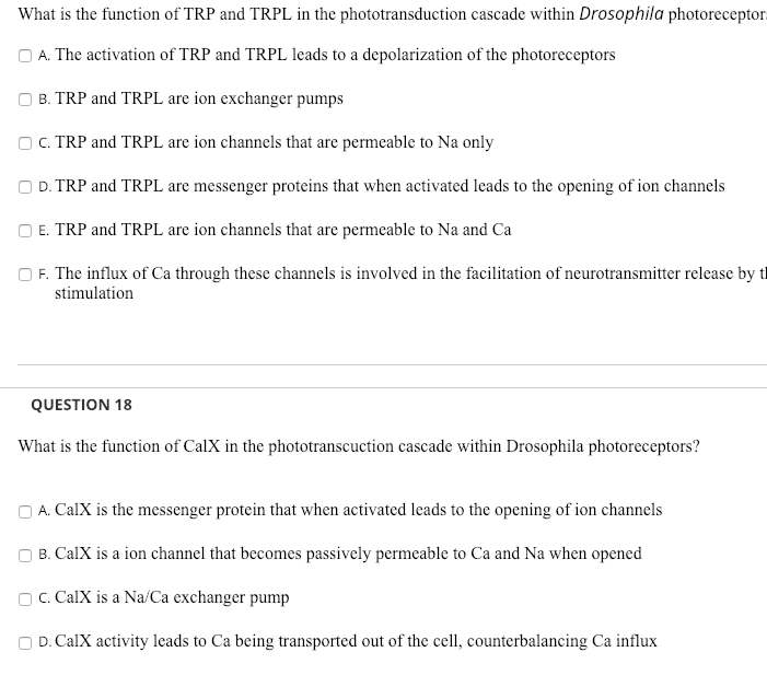 Solved What is the function of TRP and TRPL in the | Chegg.com