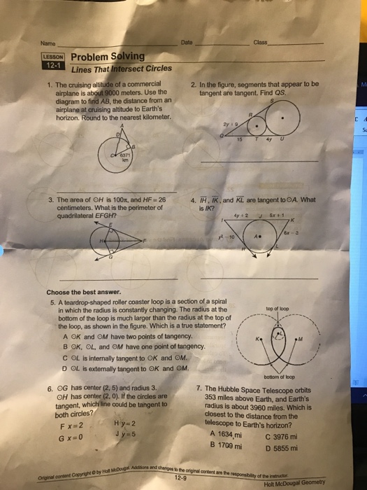Solved LESSON Problem Solving Lines That Intersect Circles | Chegg.com