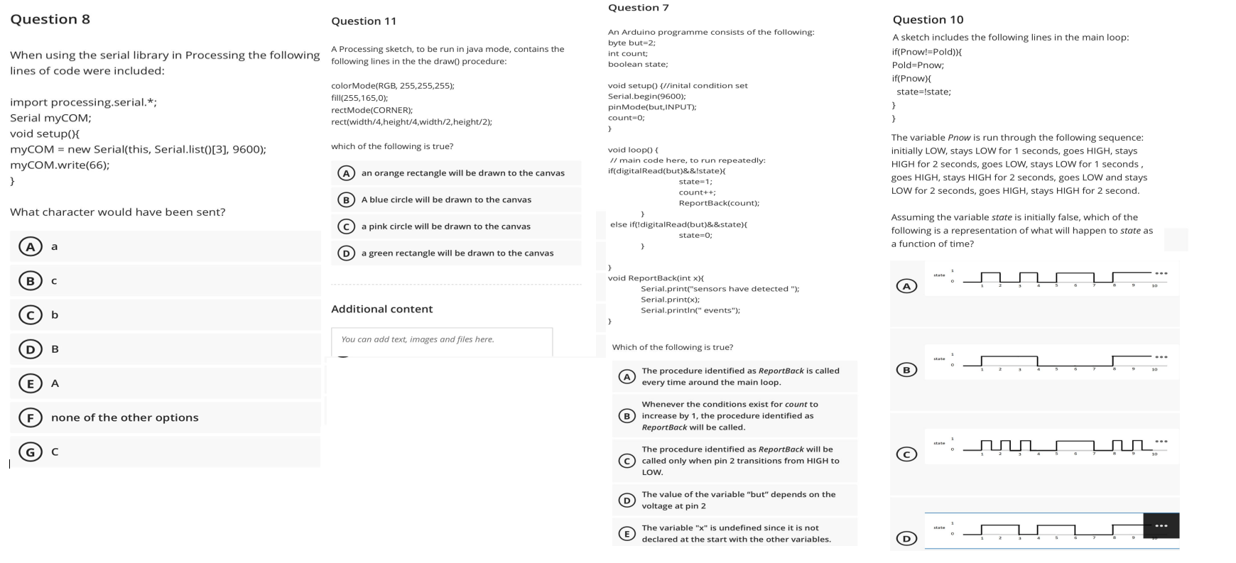 Solved Question 7 Question 8 Question 11 An Arduino | Chegg.com