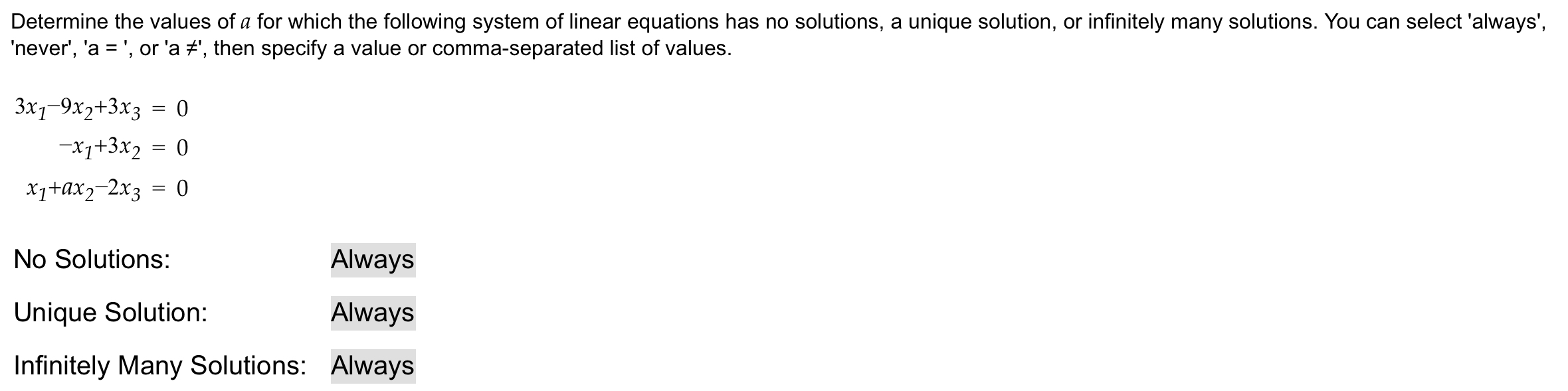 Solved Determine the values of a for which the following | Chegg.com