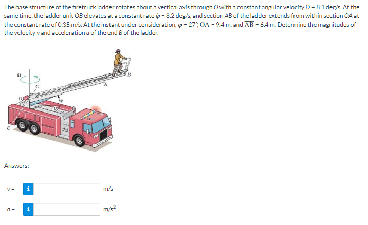 Solved The base structure of the firetruck ladder rotates | Chegg.com