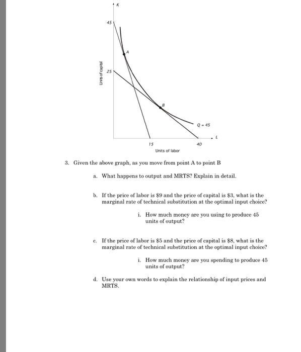 Solved 45 25 e-45 75 40 Units of labor 3. Given the above | Chegg.com
