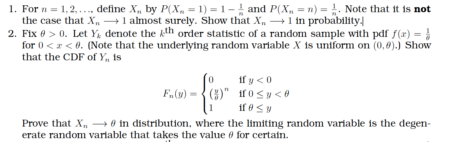 n 1. For n = 1, 2, ..., define Xn by P(Xn = 1) = 1 - | Chegg.com