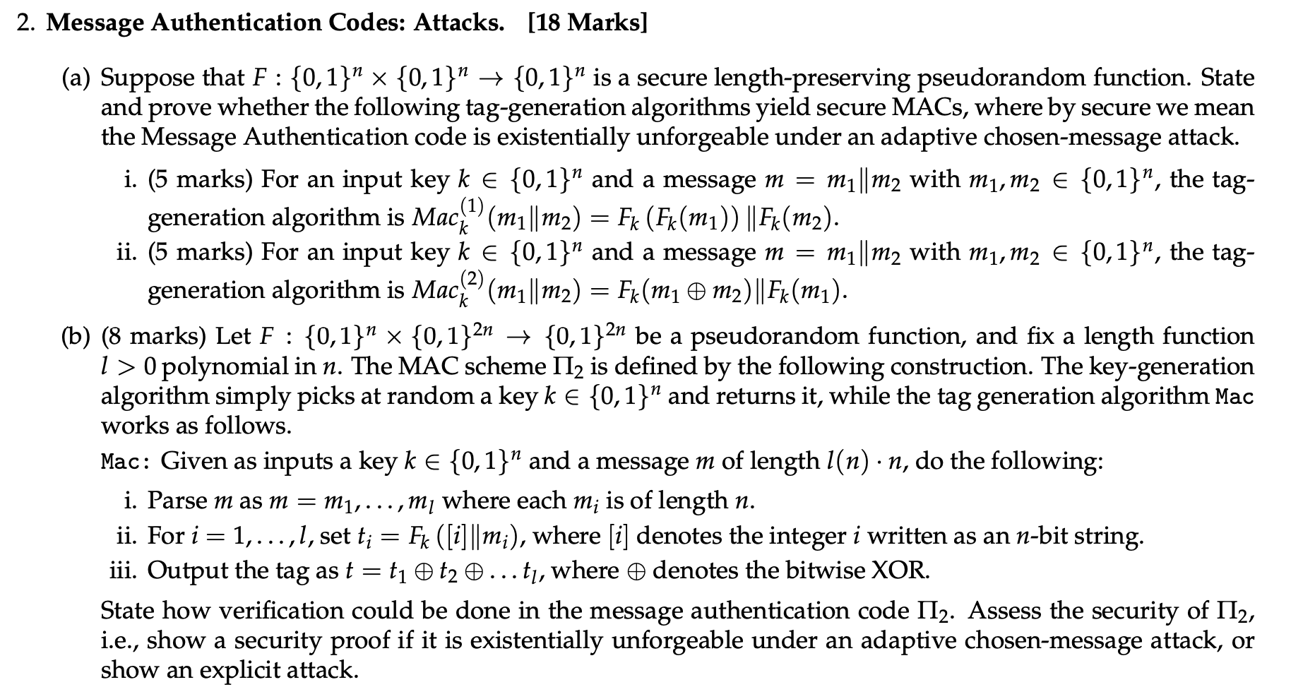 Solved Message Authentication Codes: Attacks. [18 ﻿Marks](a) | Chegg.com