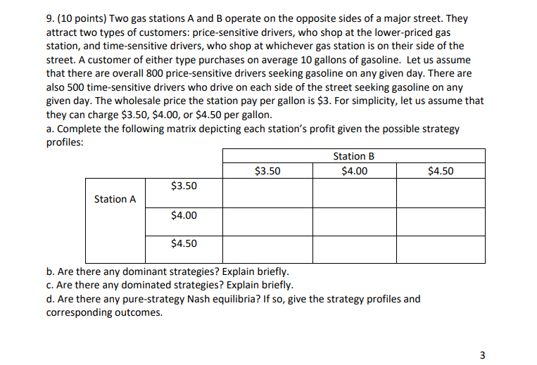 Solved 9. (10 points) Two gas stations A and B operate on | Chegg.com