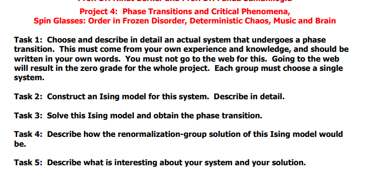 Solved Project 4: Phase Transitions and Critical Phenomena, | Chegg.com