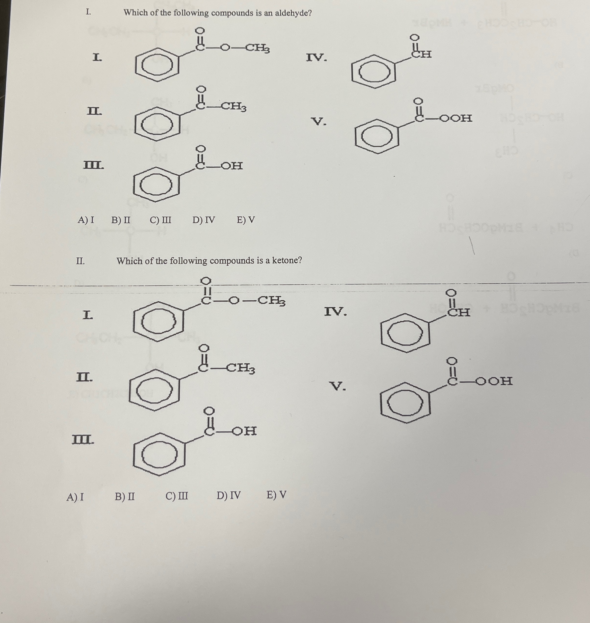 Solved I. Which of the following compounds is an aldehyde? | Chegg.com