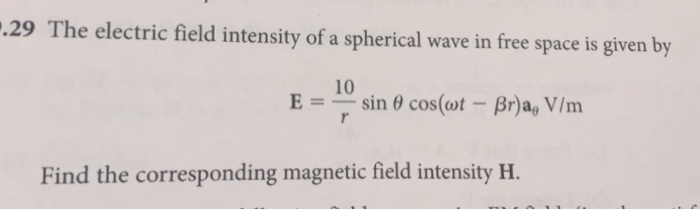 Solved The electric field intensity of a spherical wave in | Chegg.com