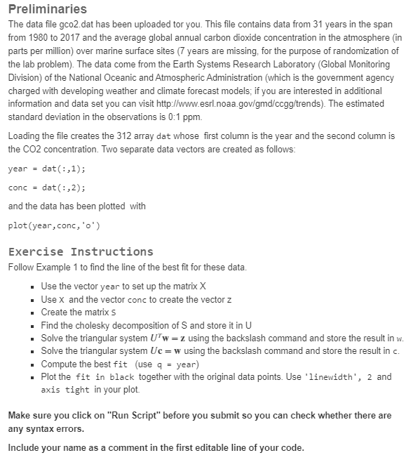 Solved Preliminaries The data file gco2.dat has been | Chegg.com
