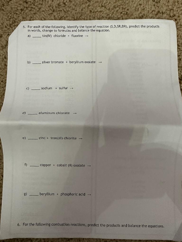 Solved 5. For each of the following, identify the type of | Chegg.com