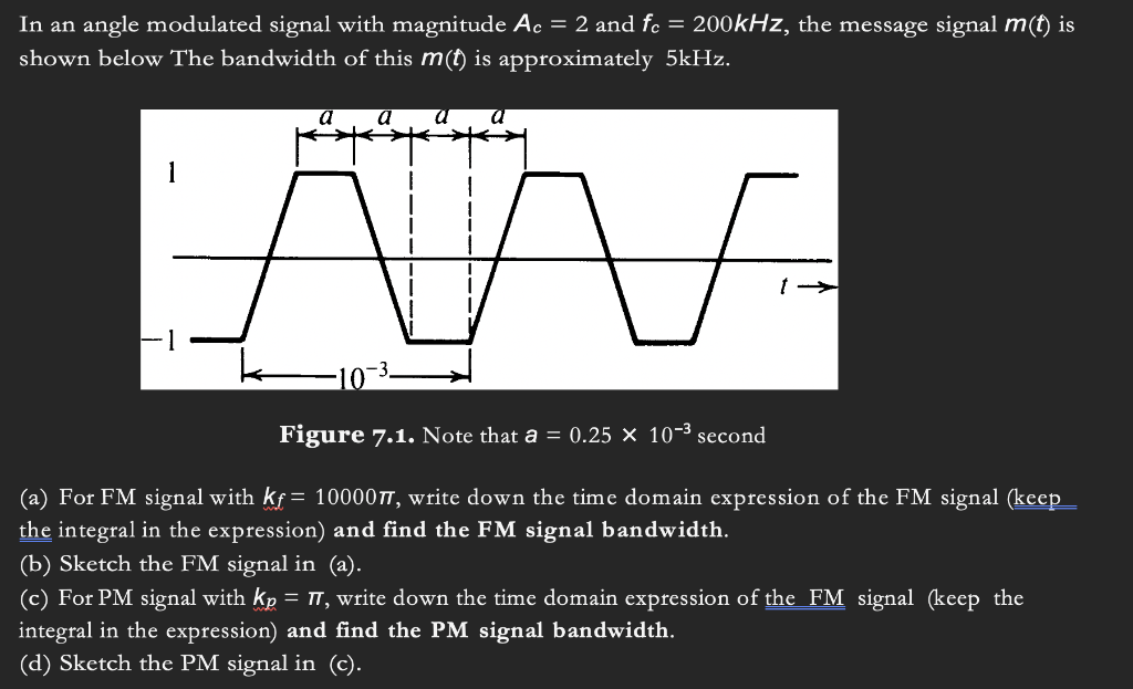 Solved In an angle modulated signal with magnitude Ac = 2 | Chegg.com