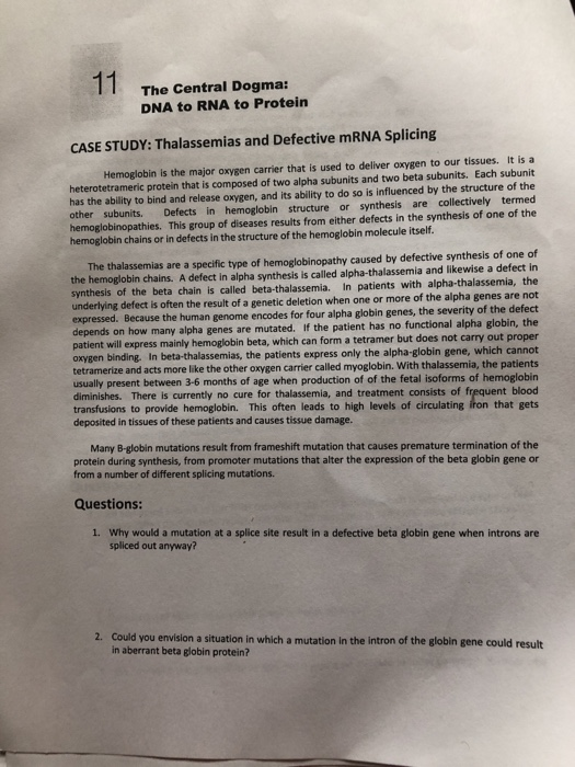 Solved The Central Dogma: DNA to RNA to Protein CASE STUDY: | Chegg.com