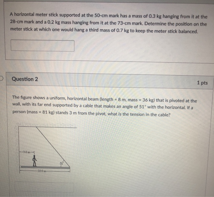 Solved A horizontal meter stick supported at the 50-cm mark | Chegg.com