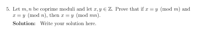 Solved Let m, n be coprime moduli and let x, y∈Z. Prove that | Chegg.com