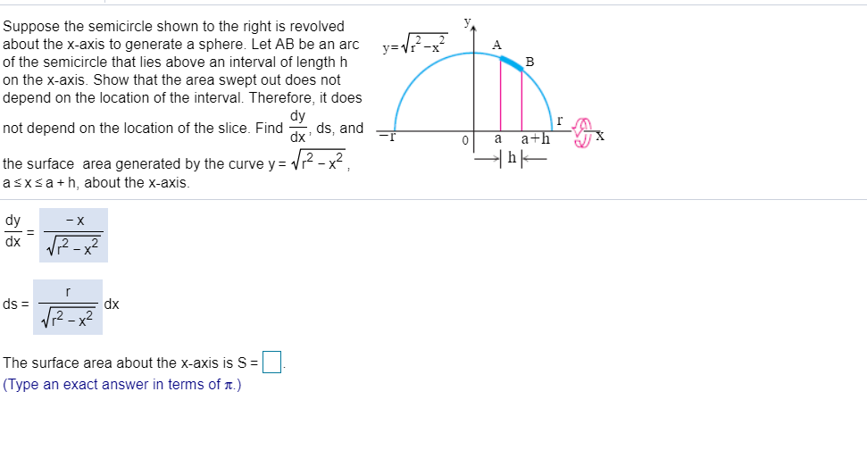 Solved Suppose the semicircle shown to the right is revolved | Chegg.com