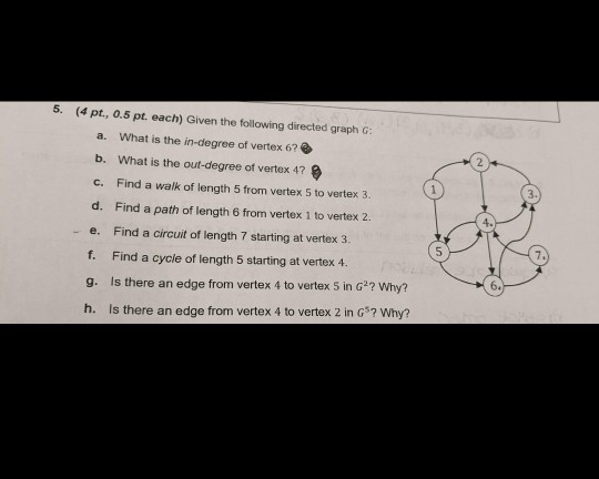 Solved 5. (4 pt., 0.5 pt. each) Given the following directed | Chegg.com Solved 5. (4 pt., 0.5 pt. each) Given the following directed | Chegg.com