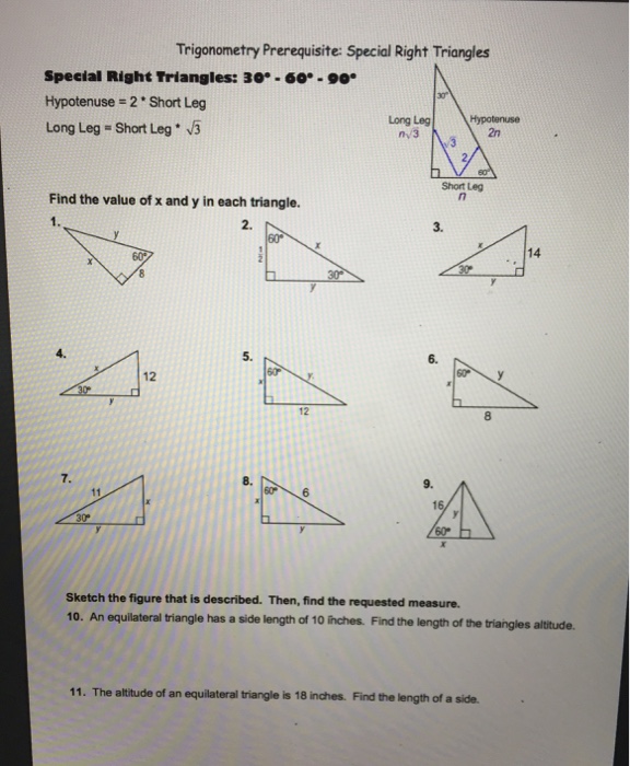Solved Trigonometry Prerequisite: Special Right Triangles | Chegg.com Solved Trigonometry Prerequisite: Special Right Triangles | Chegg.com