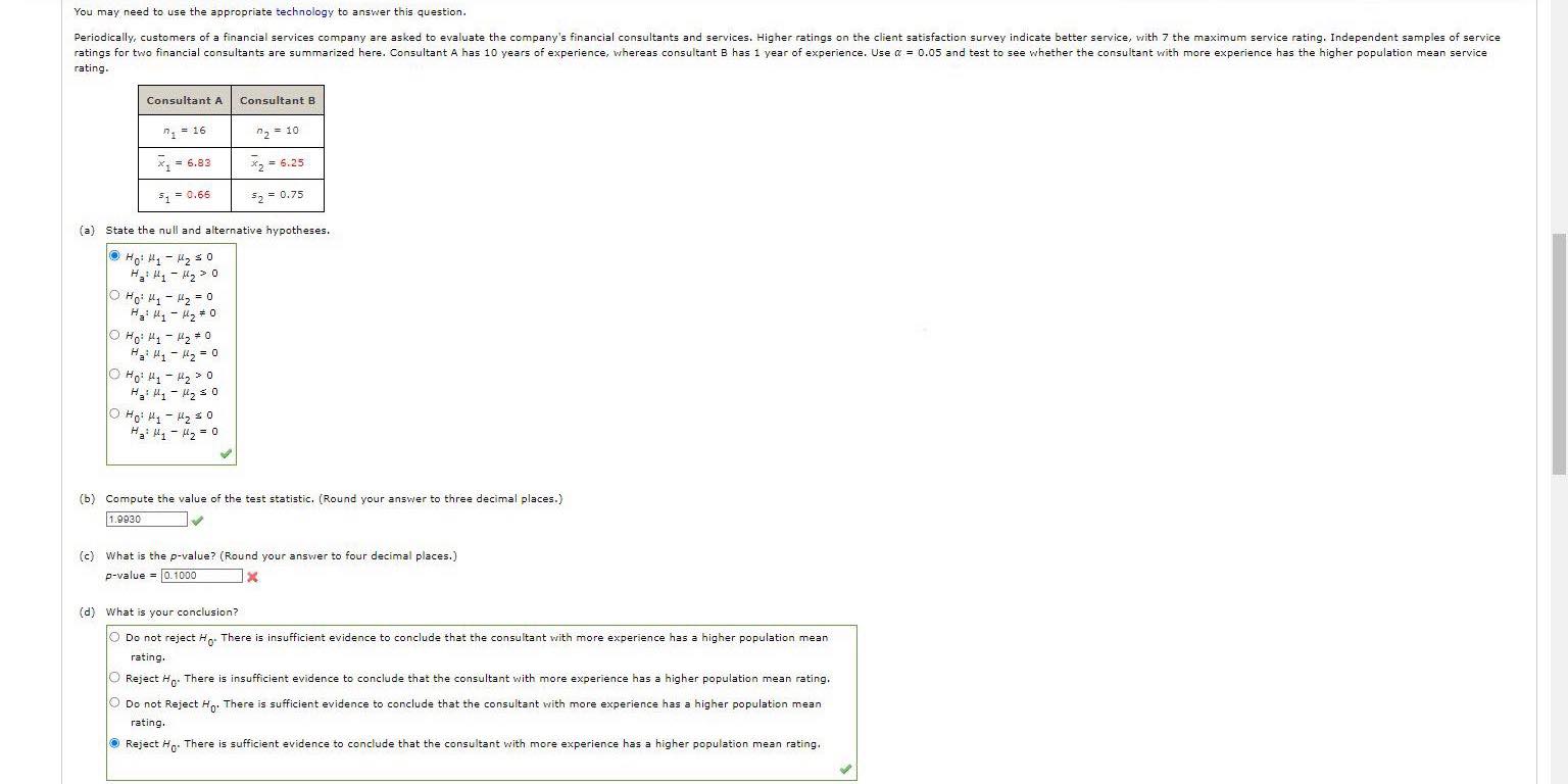 Solved rating.(a) ﻿State the null and alternative | Chegg.com