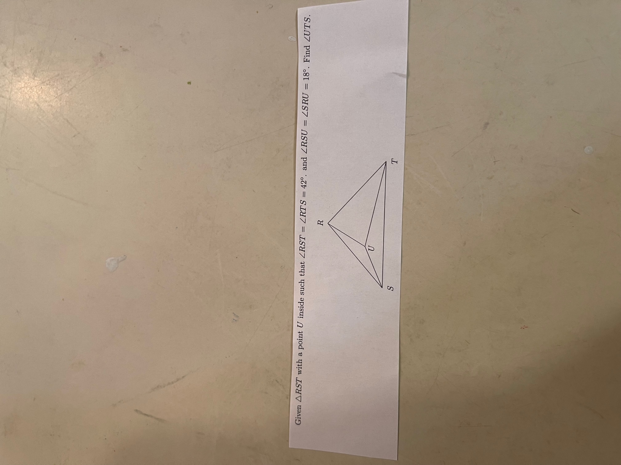 Solved Given RST with a point U inside such that | Chegg.com