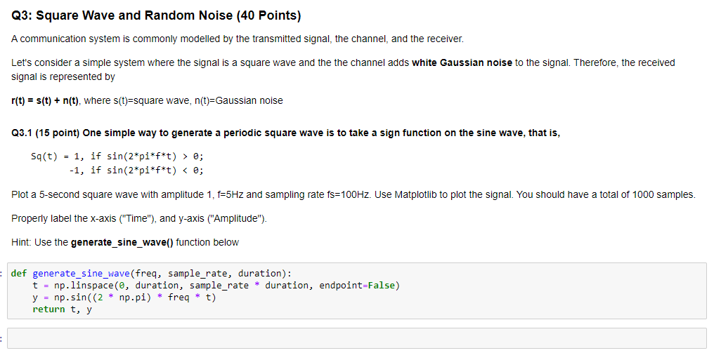 Q3: Square Wave and Random Noise (40 Points) A | Chegg.com