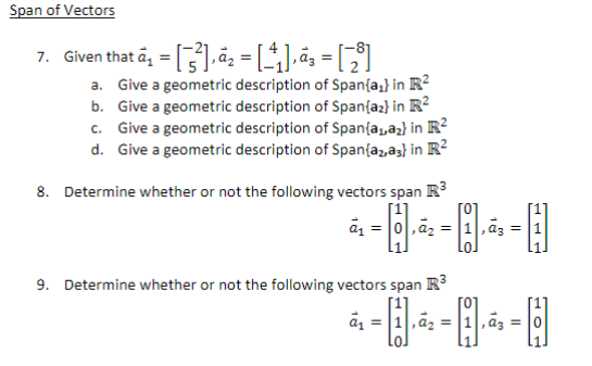 Solved Span of VectorsGiven that | Chegg.com