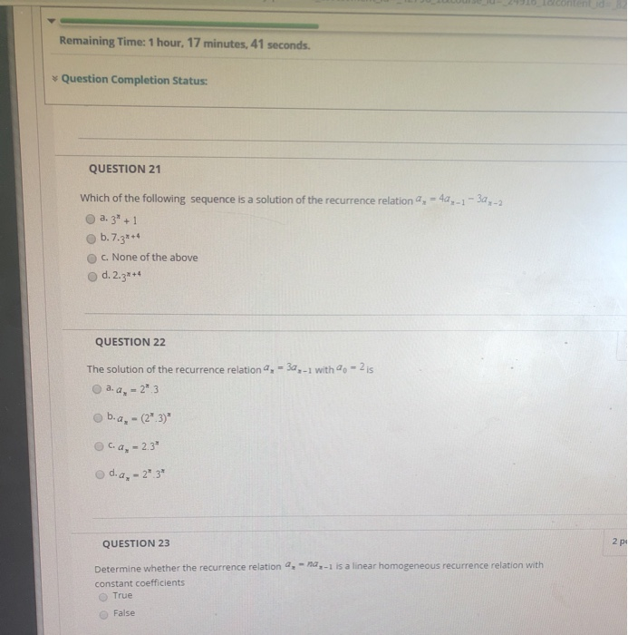 Solved Remaining Time: 1 hour. 17 minutes, 41 seconds s | Chegg.com
