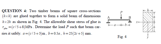 Solved 1 h QUESTION 4: Two timber beams of square | Chegg.com