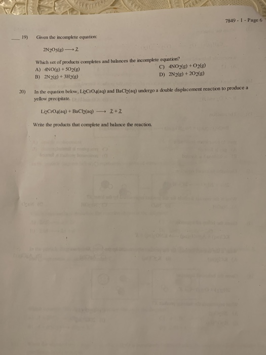 Solved 7849-1-Page 6 19) Given the incomplete equation: | Chegg.com