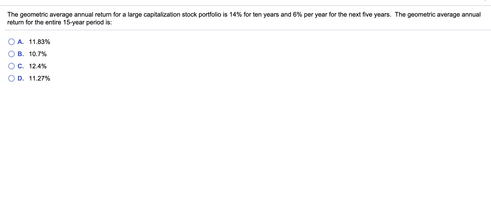 Solved The geometric average annual return for a large | Chegg.com