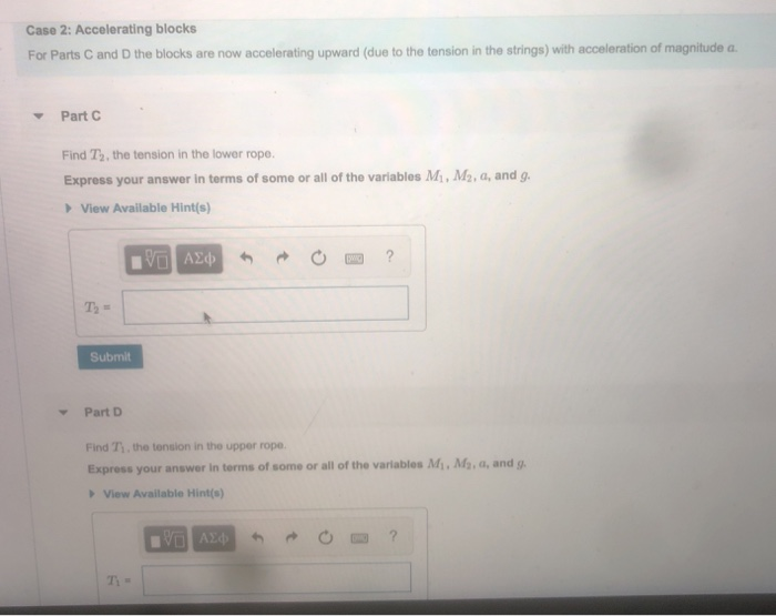 Solved Constants Two blocks with masses Mi and M2 hang one | Chegg.com