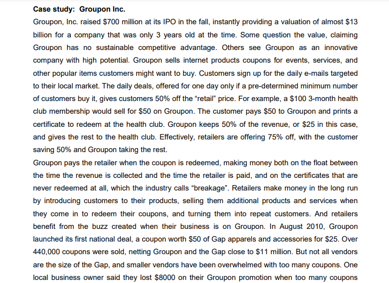 Solved Case study: Groupon Inc. Groupon, Inc. raised $700 | Chegg.com