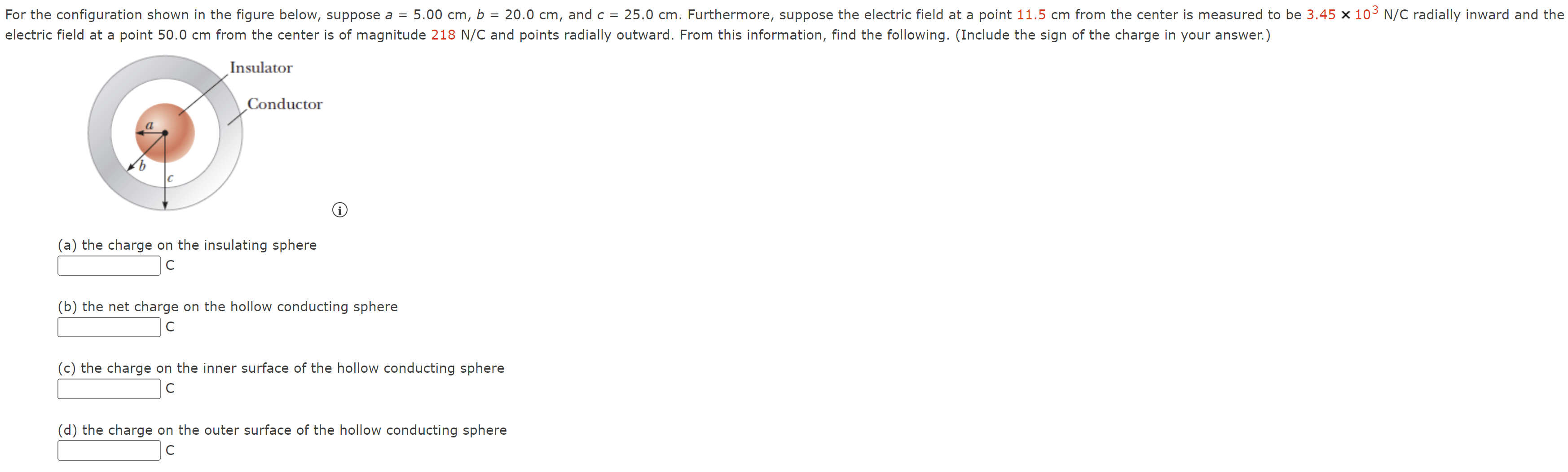 Solved electric field at a point 50.0cm from the center is | Chegg.com
