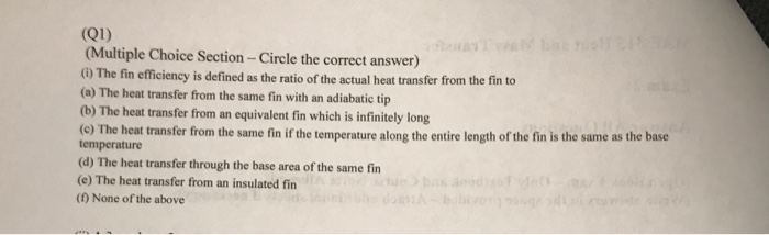 Solved (i) The fin efficiency is defined as the ratio of the | Chegg.com