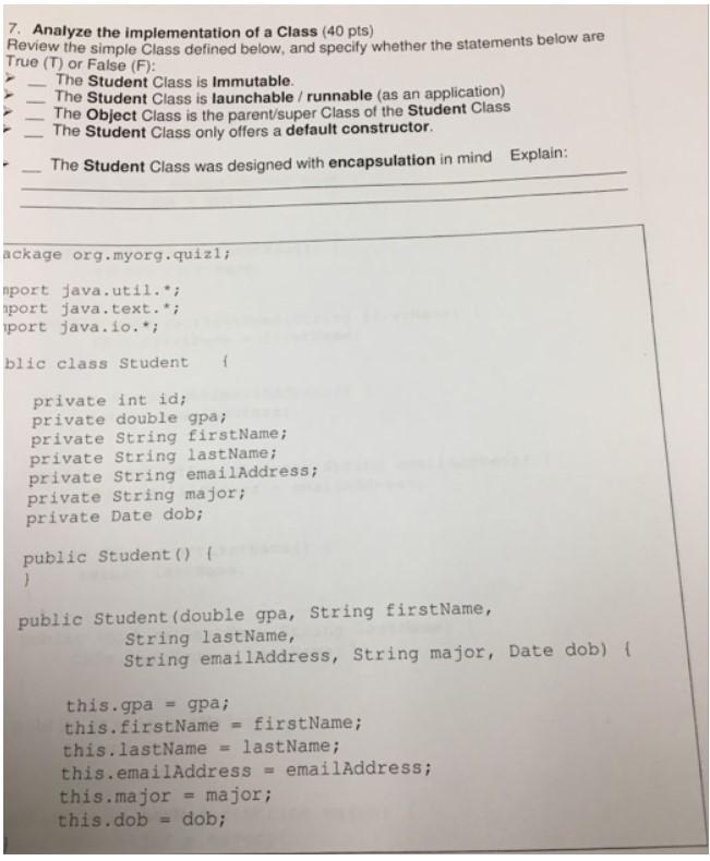 Solved 7. Analyze the implementation of a Class (40 pts) | Chegg.com
