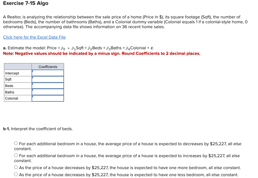 Solved A Realtor, is analyzing the relationship between the | Chegg.com